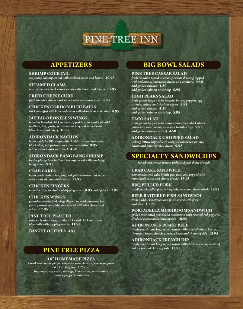 Menu | Pine Tree Inn